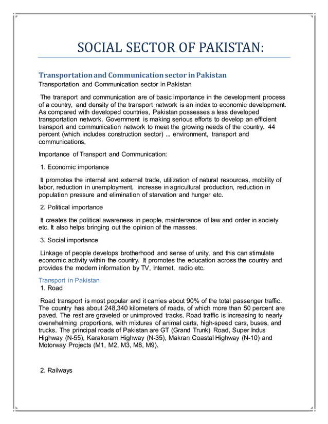 Social sectors of pakistan | PDF