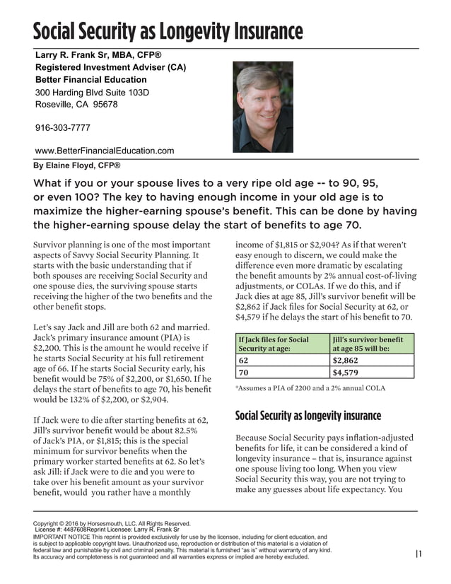 Social security as longevity insurance | PDF