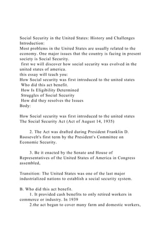 Social Security in the United States History and ChallengesIn.docx ...