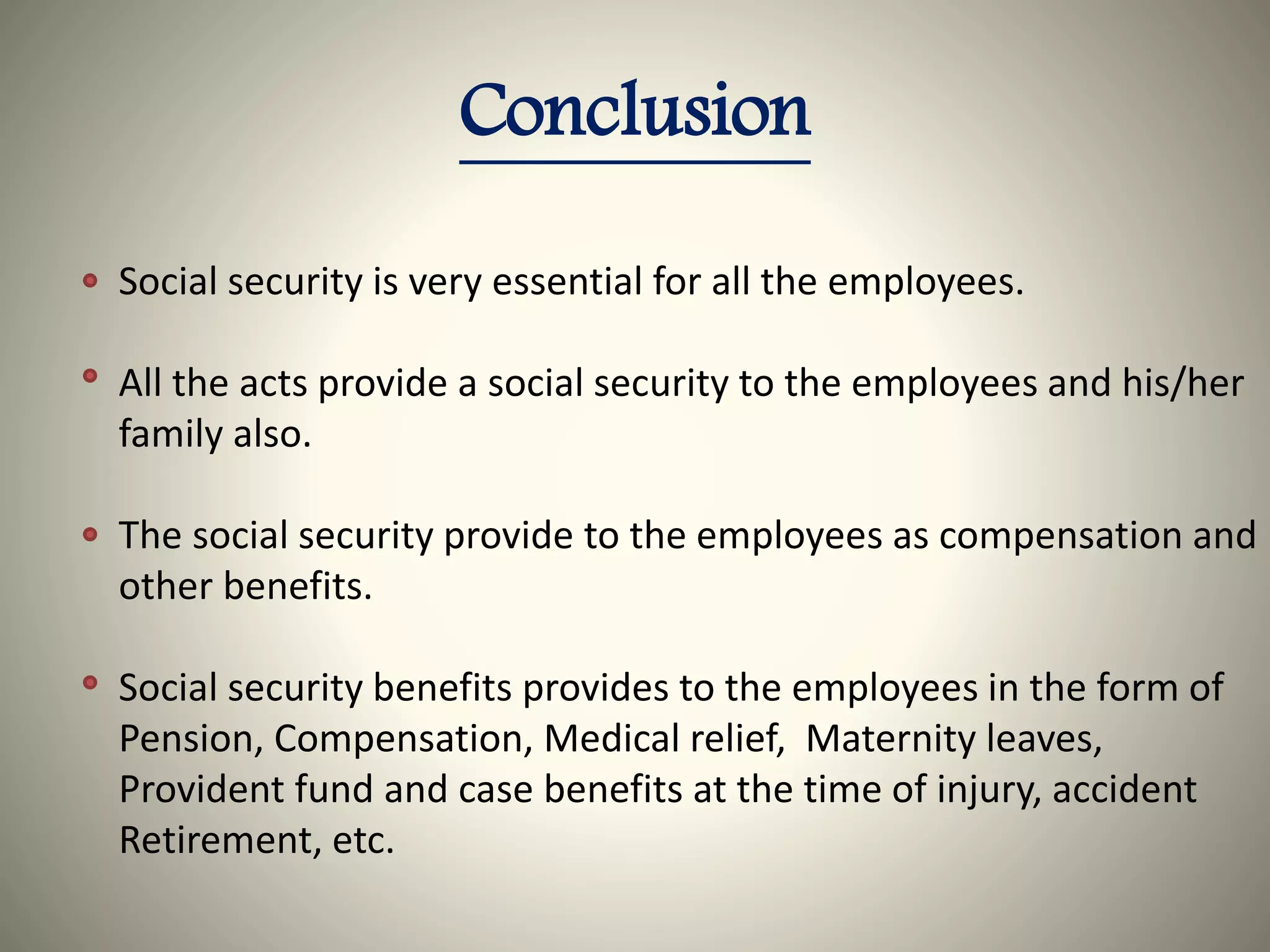 Social security legislations ppt | PPTX