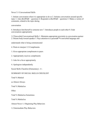 Social Skills Checklist (Elementary) - 1 - SOCIAL SKILLS CHECKLIST (E.docx