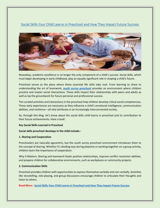 Social Skills Your Child Learns in Preschool and How They Impact Future ...