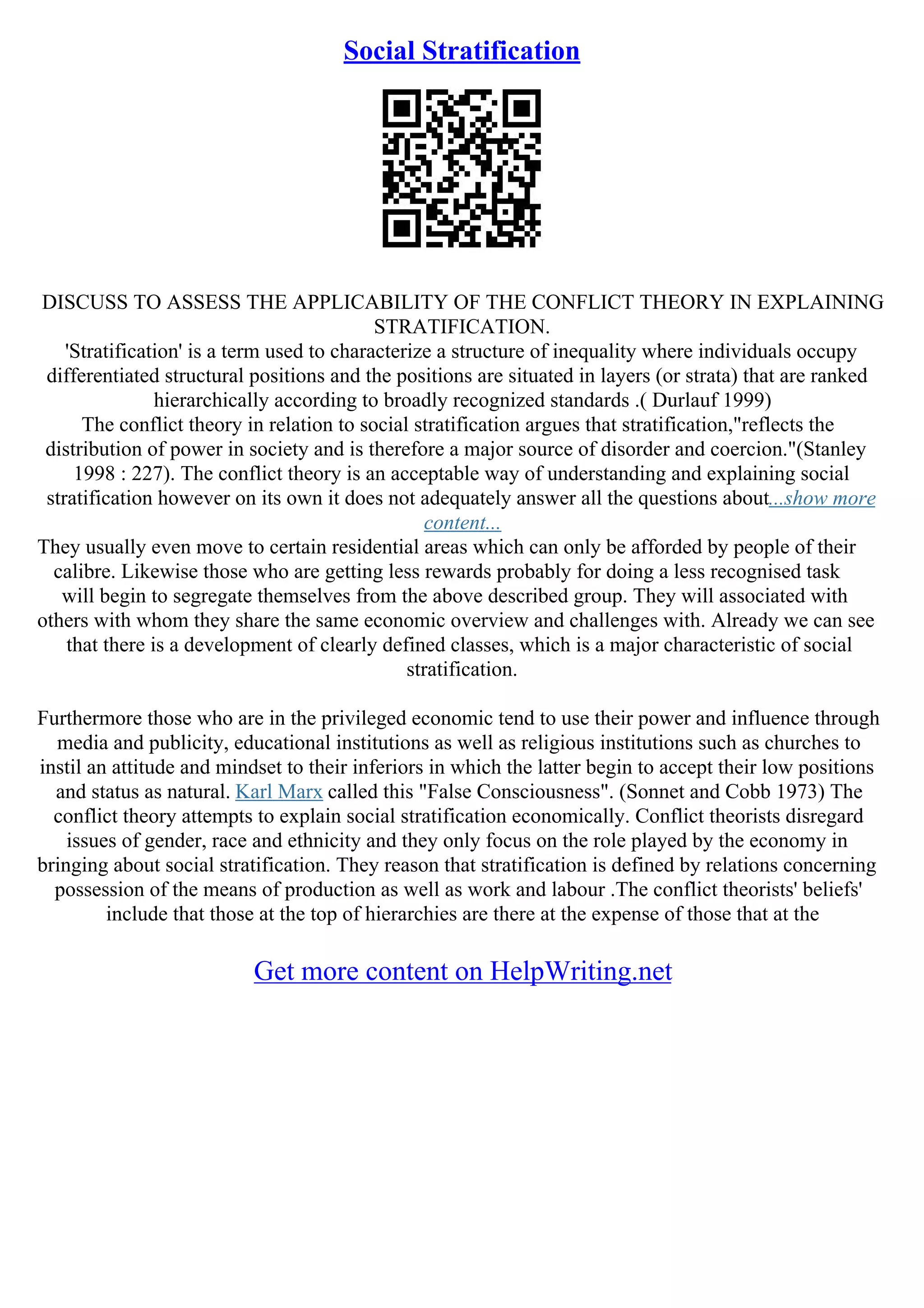 Social Stratification Essay | PDF