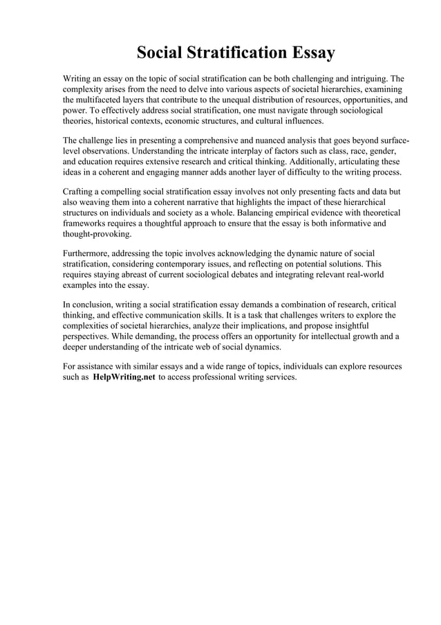 Social Stratification Essay. STRATIFICATION amp; CLASS - A-Level ...