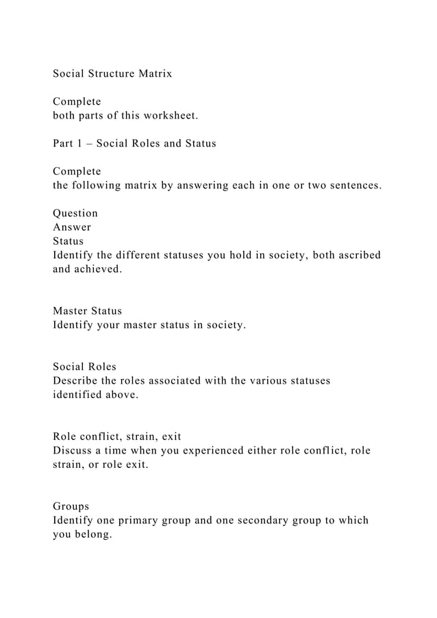 Social Structure MatrixComplete both parts of this worksheet..docx
