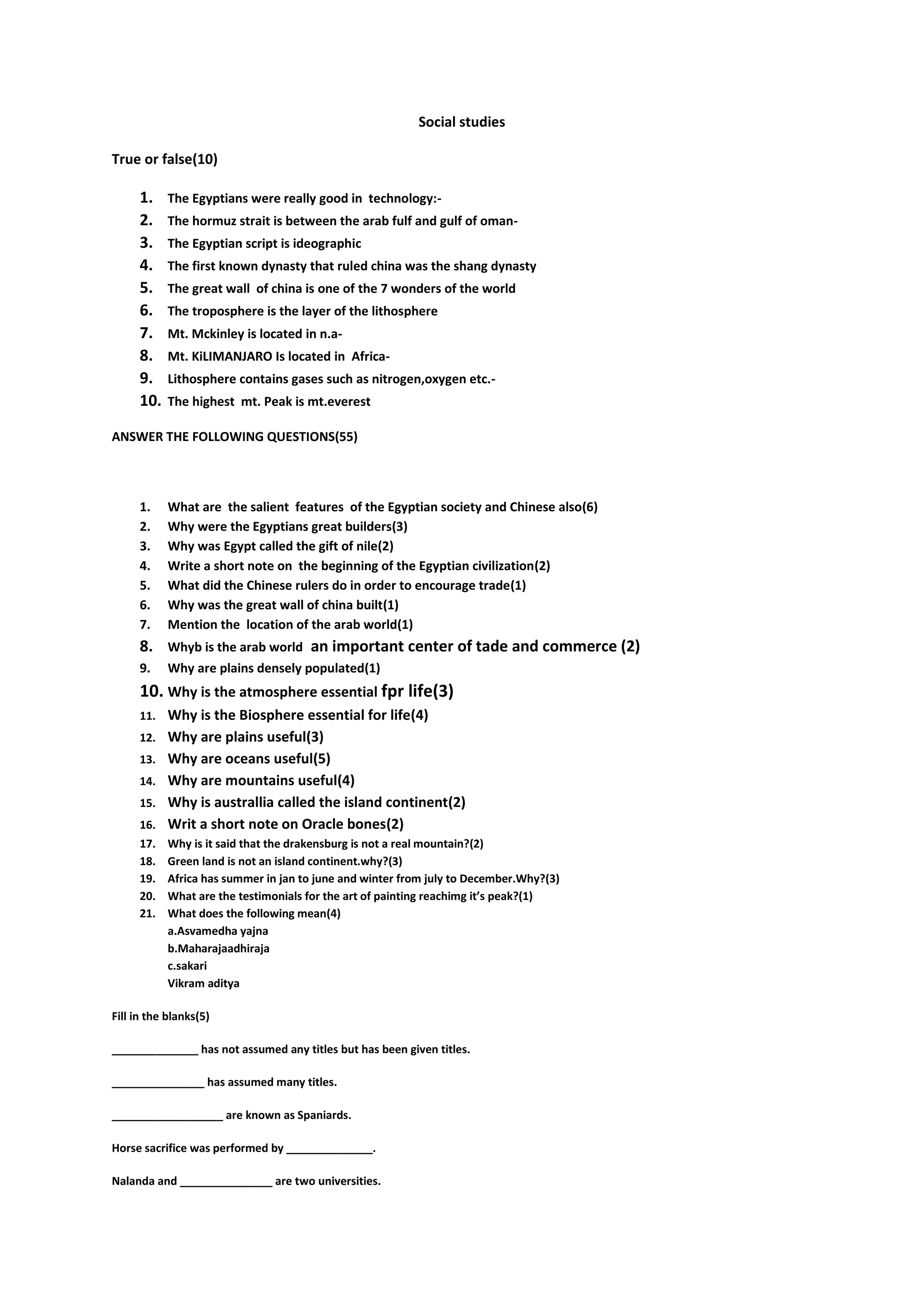 Social studies grade 6 | DOCX