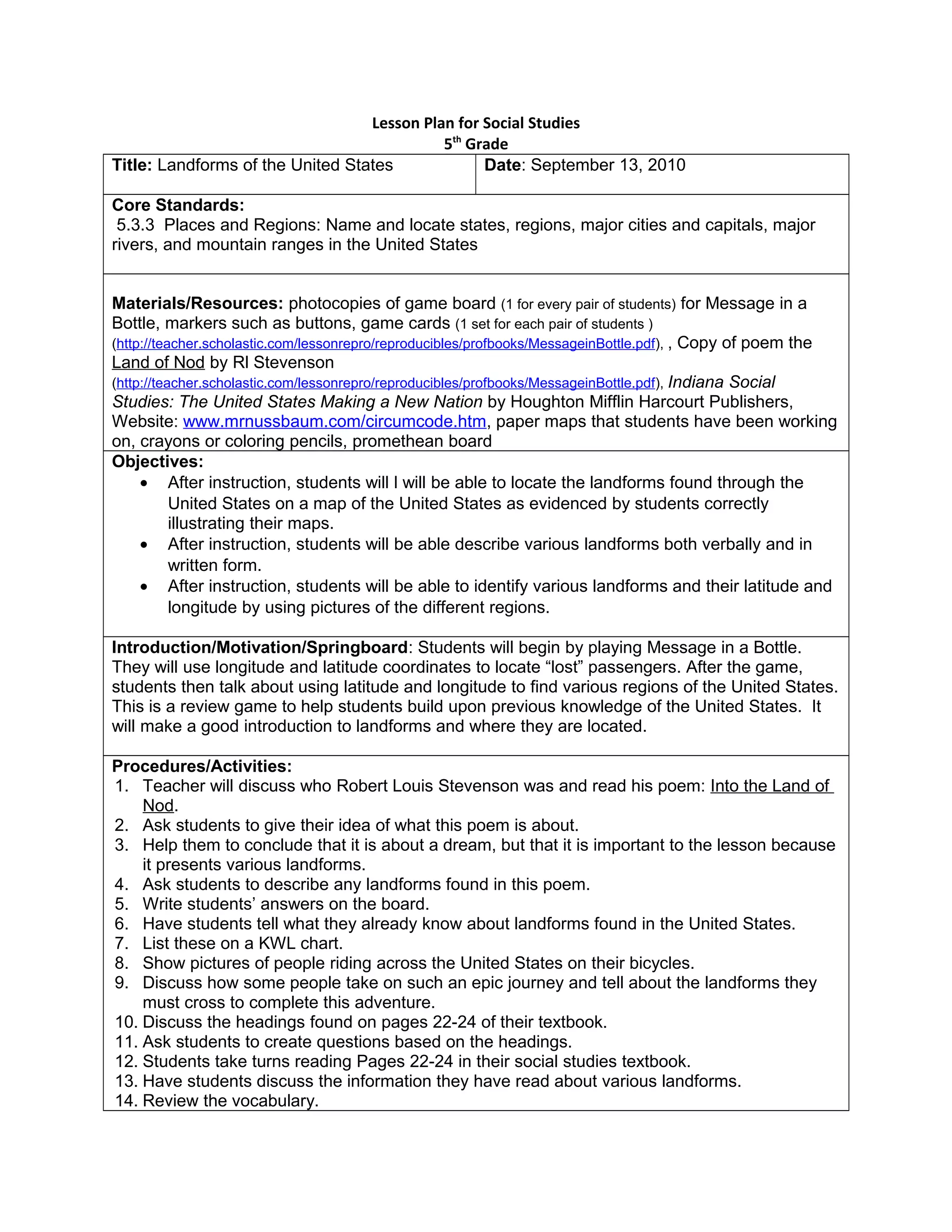 Social studies lesson plan #1 | PDF