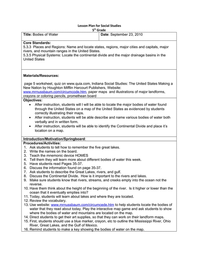 Social studies lesson plan #5 | PDF