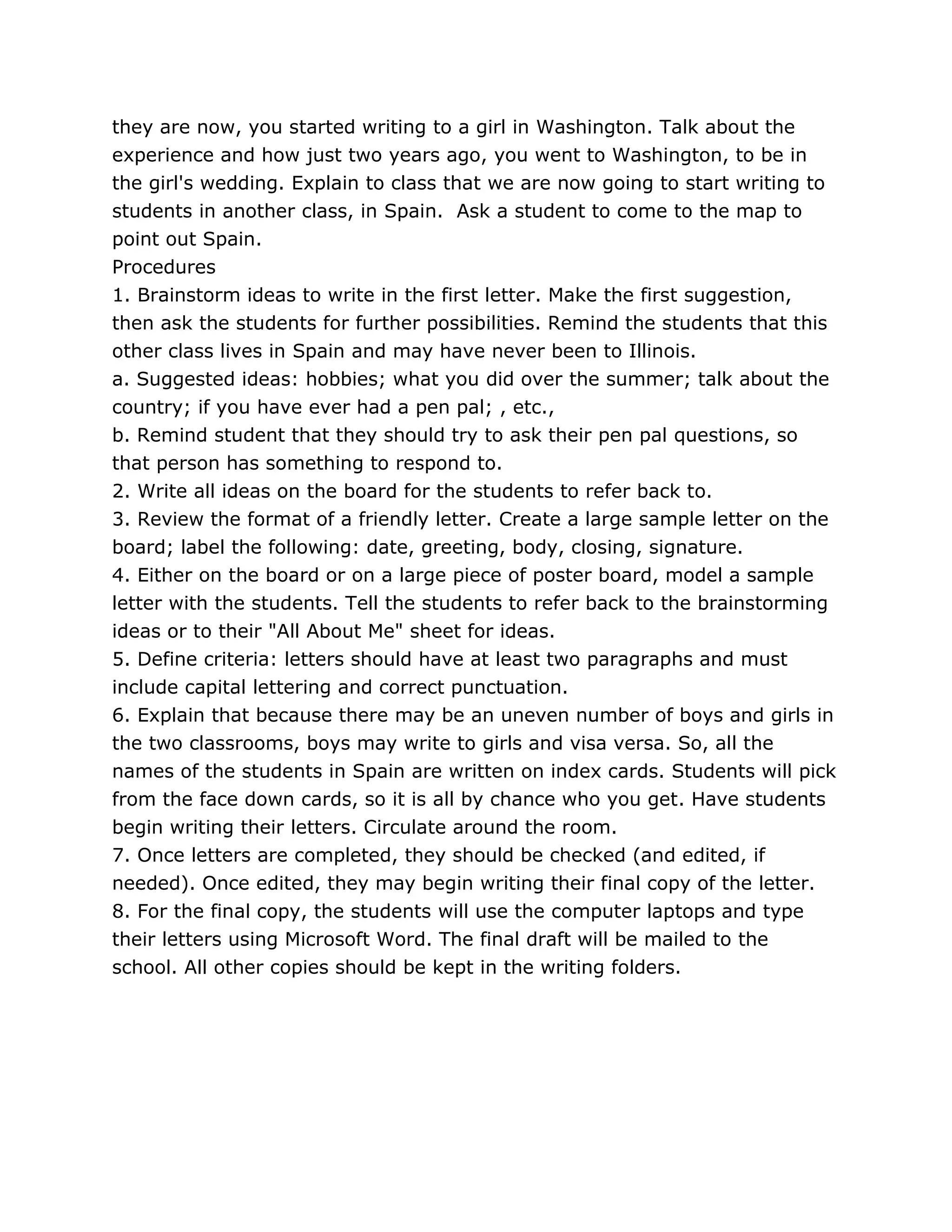 Social studies project pen pals | DOCX