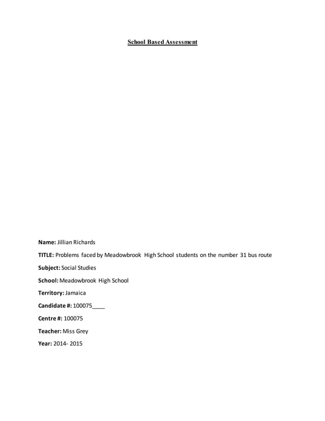 social studies sba | DOCX | Educational Assessment | Education