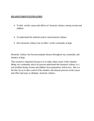 Social studies sba about domestic violence | DOCX