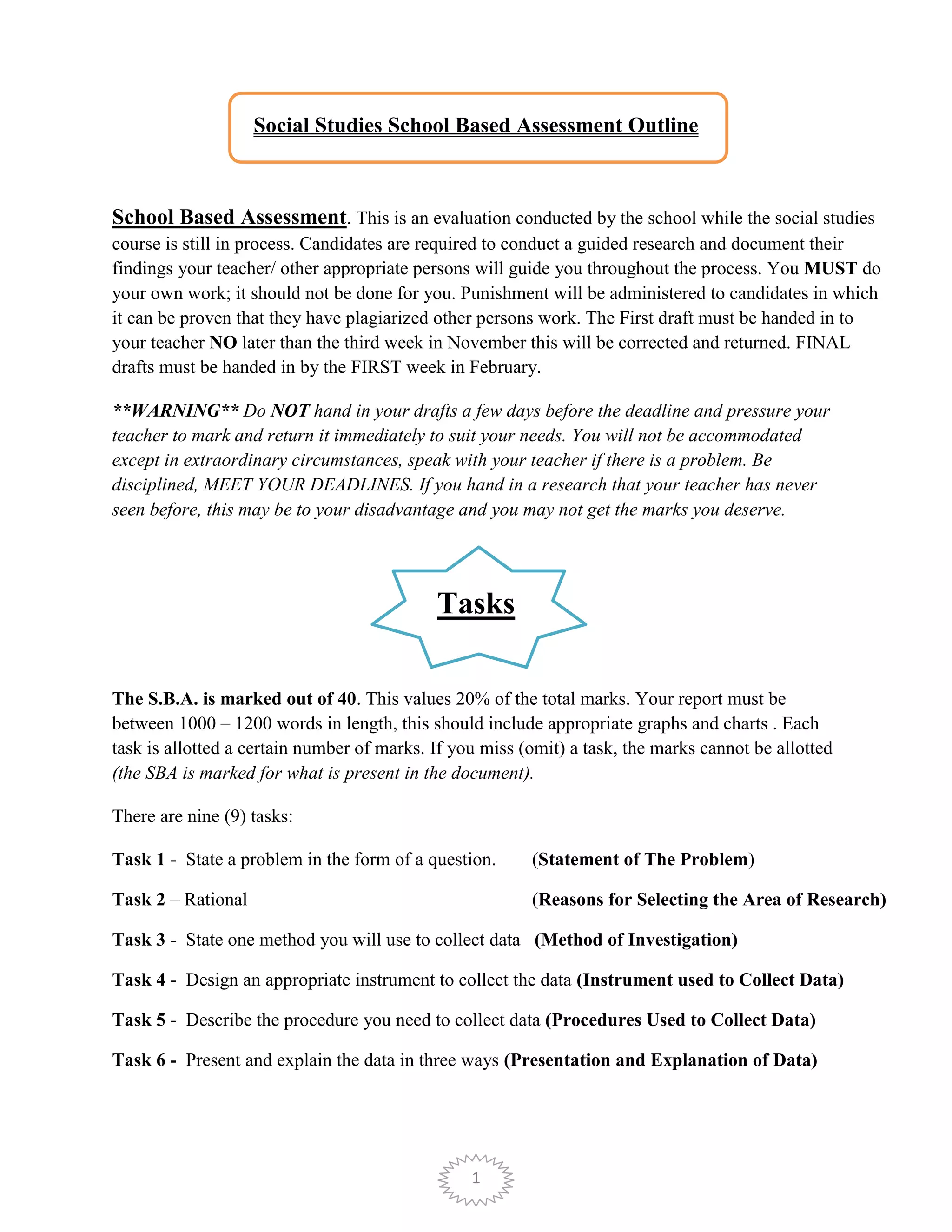 Social studies school based assessment outline | DOCX