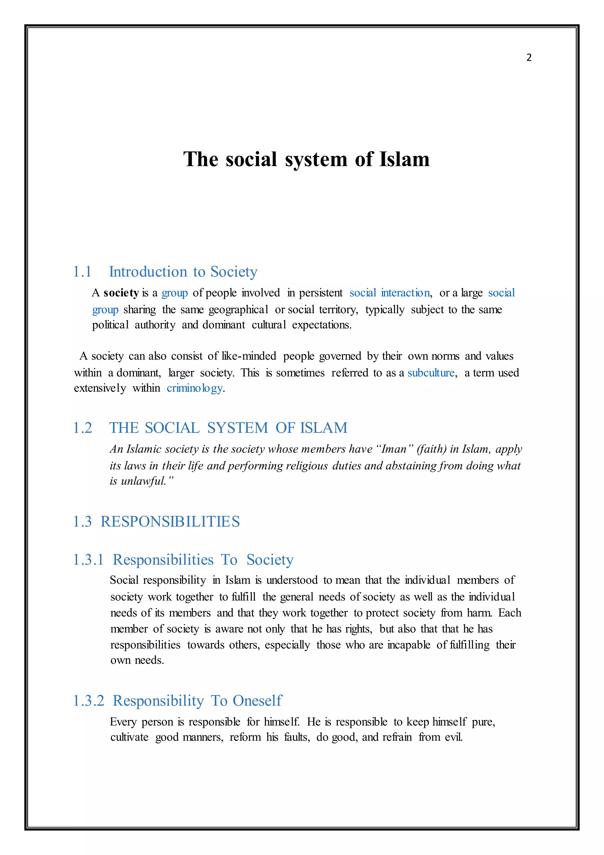 Social system of islam | DOCX