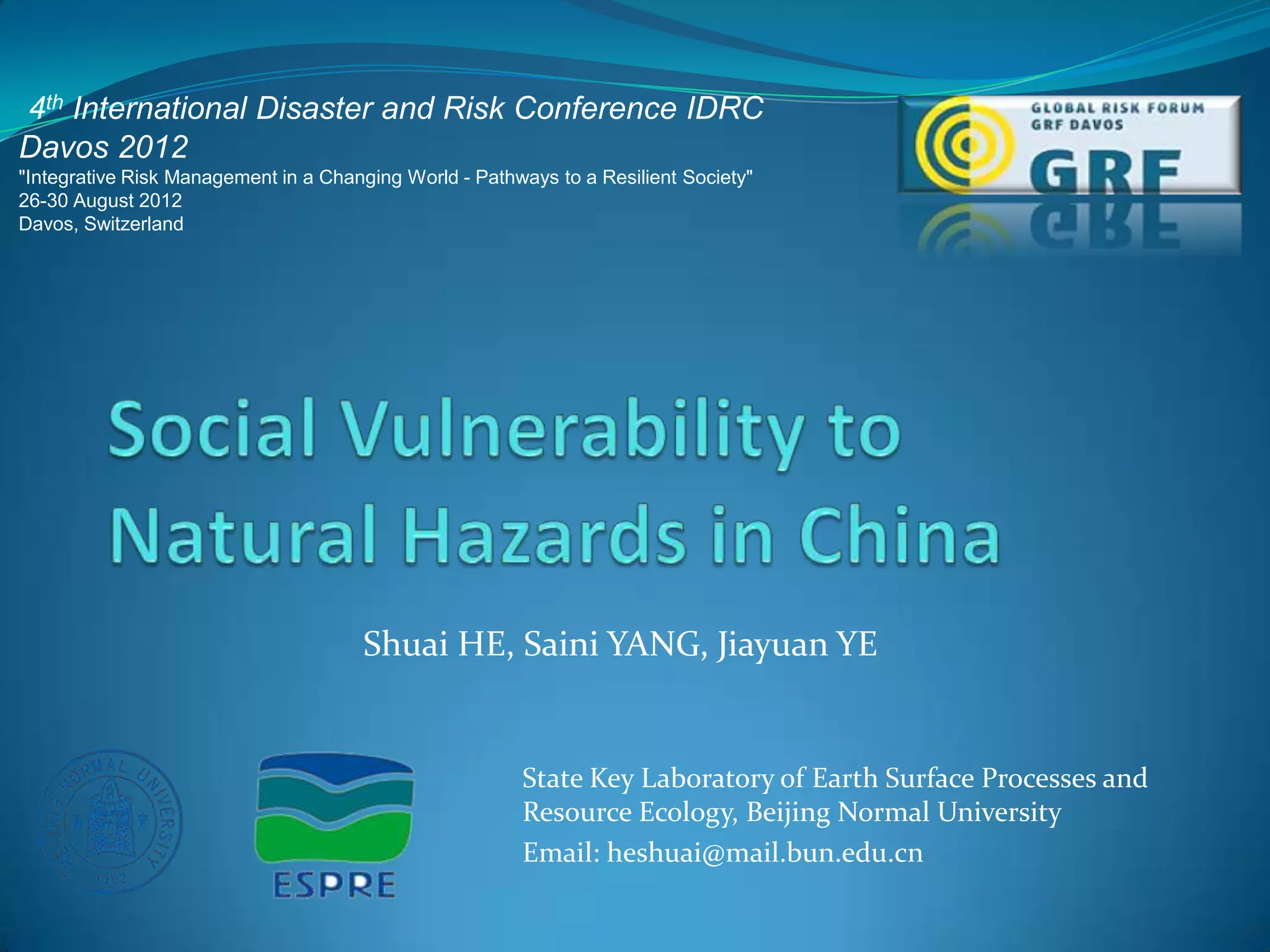 Social vulnerability to natural hazards in China | PPTX