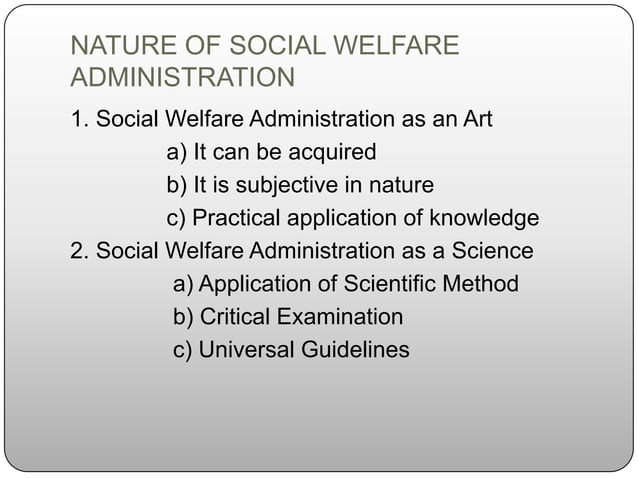 Social welfare administration (1) | PPTX | Business | Business and Finance