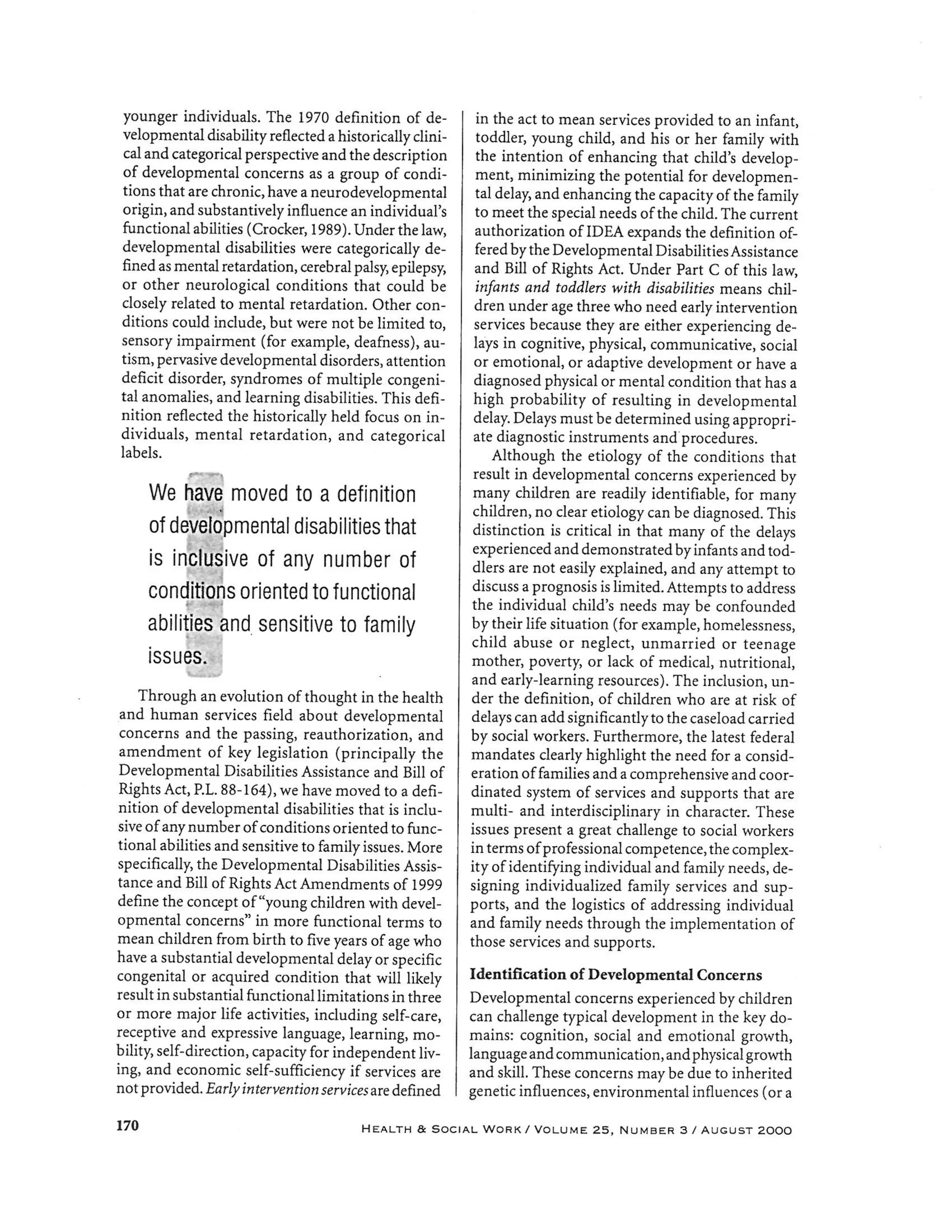 Social Work Early Intervention for Young Children with Developmental ...