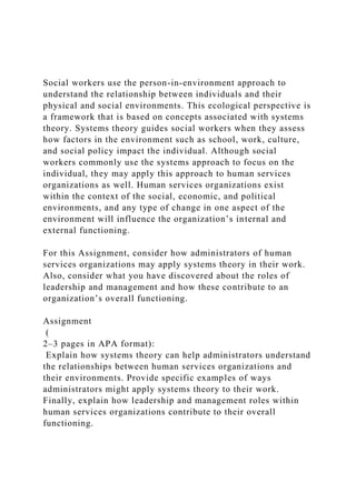 Person In Environment Theory