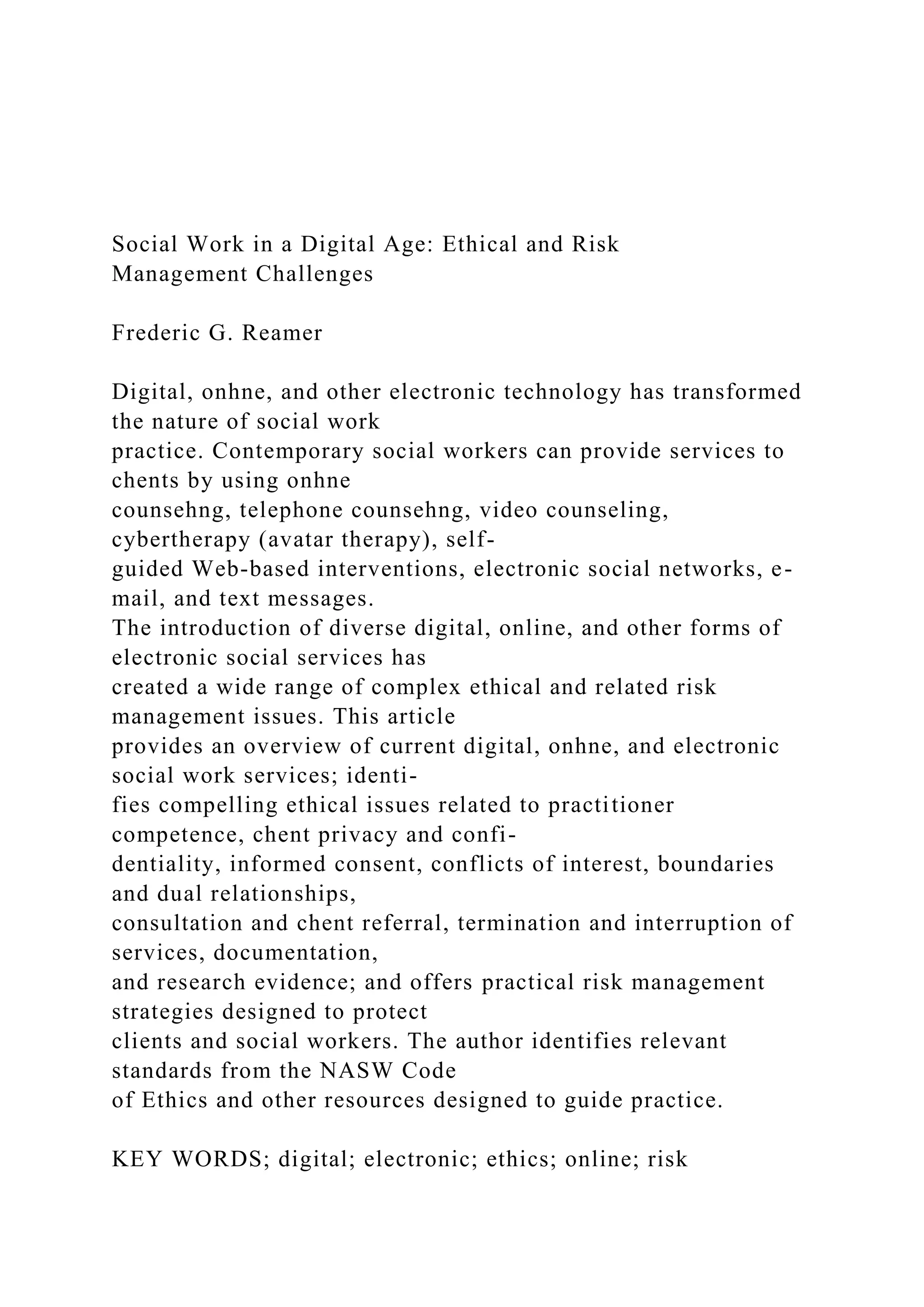 Social Work in a Digital Age Ethical and RiskManagement Cha.docx