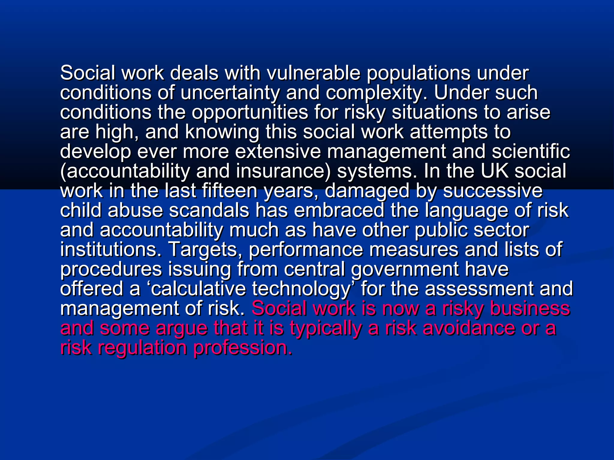 Social work in a Risk Society | PPT