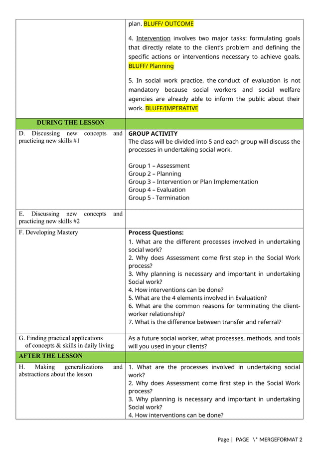 Lesson Plan in DIASS -Social Work Process.docx | Educational Assessment | Education