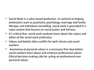 Social Work profession its importance,organizations,values.pptx