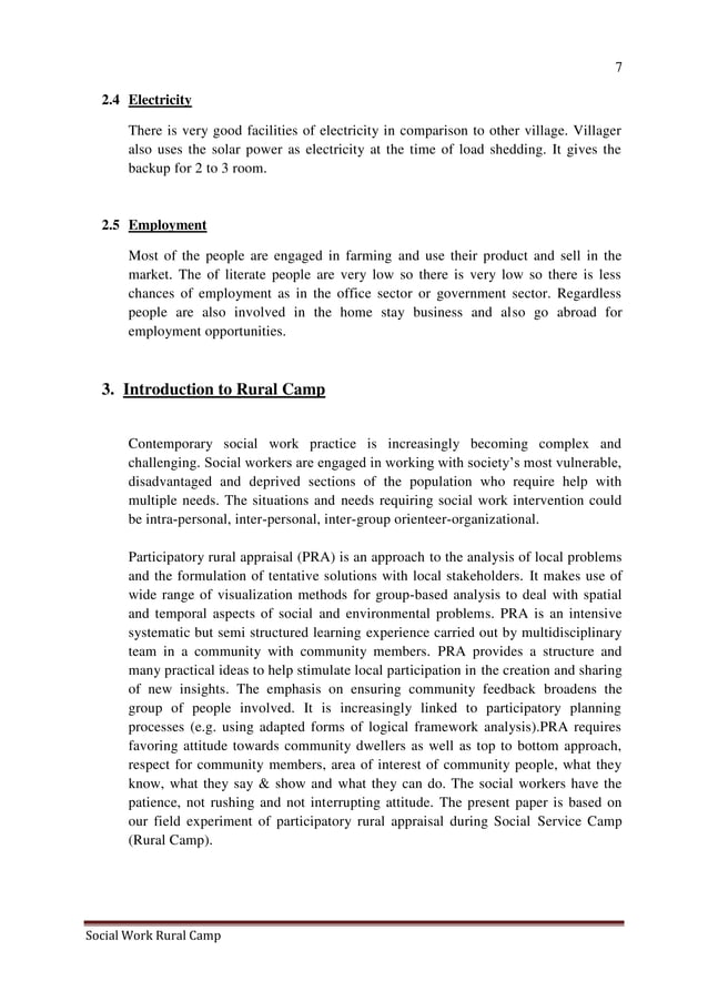 Social work rural camp report | PDF