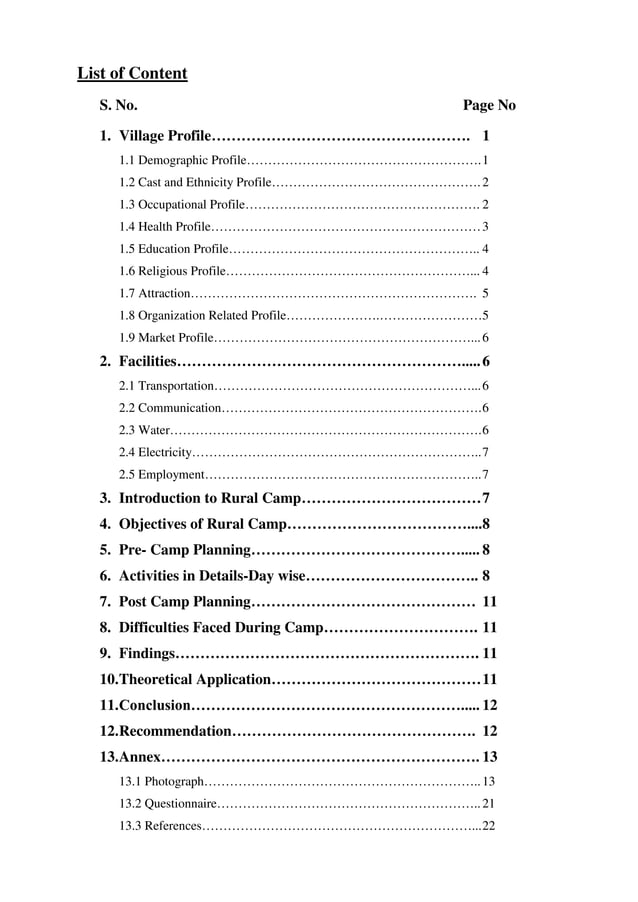 Social work rural camp report | PDF