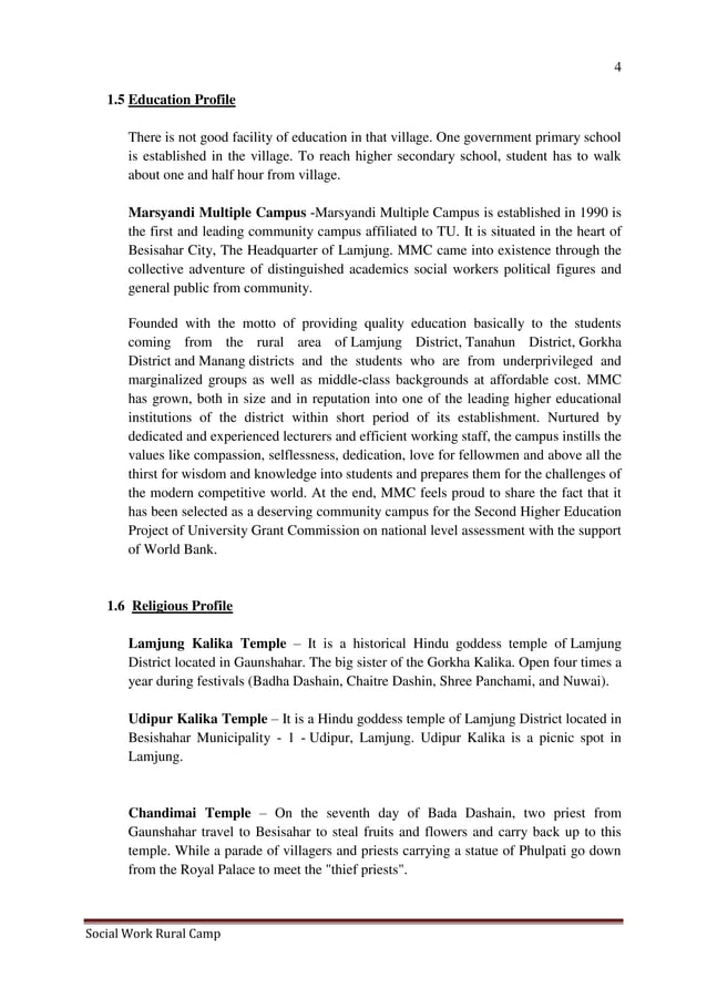 Social work rural camp report | PDF