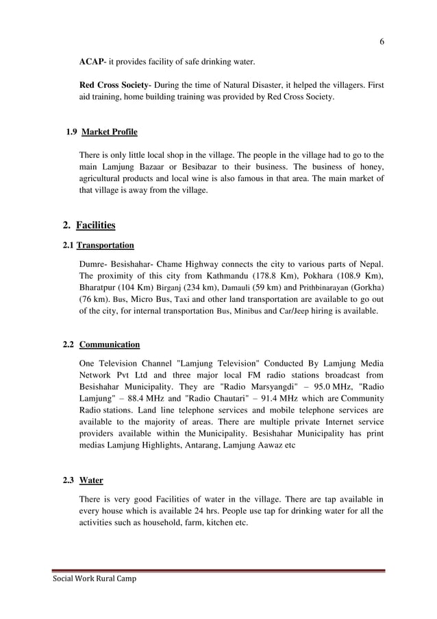 Social work rural camp report | PDF