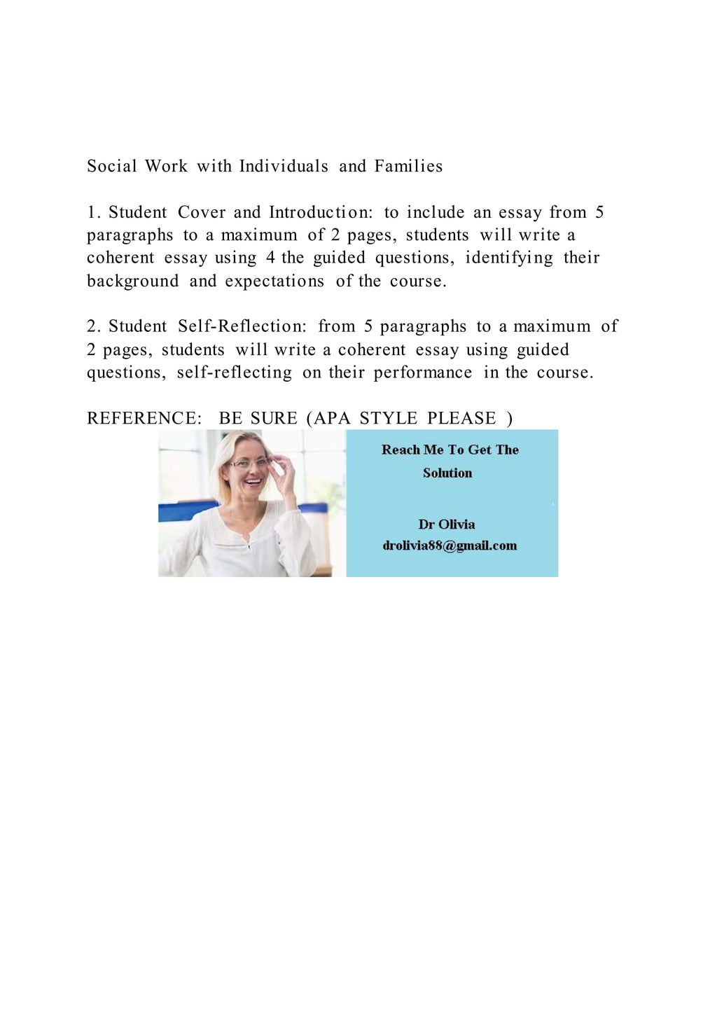 Social Work with Individuals and Families1. Student Cover an | DOCX