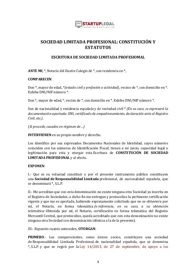 Modelo De Escritura De Constitucion De Una Sociedad Limitada Nueva Empresa | Amoura Drew Journal