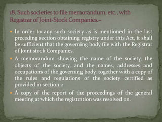 Societies registration act_1860 | PPTX | Law
