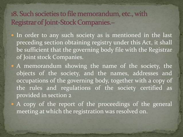Societies registration act_1860 | PPTX | Law
