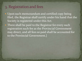 Societies registration act_1860 | PPTX | Law