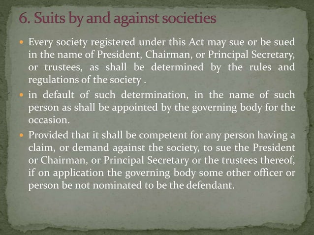 Societies registration act_1860 | PPTX | Law