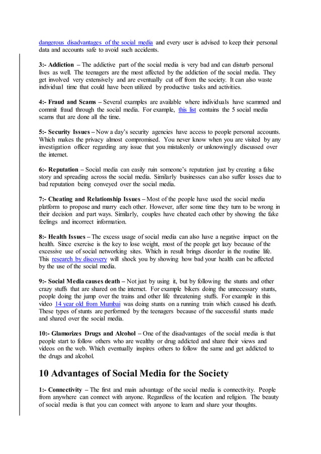 10 Advantages and Disadvantages of Social Media for Society | DOCX ...