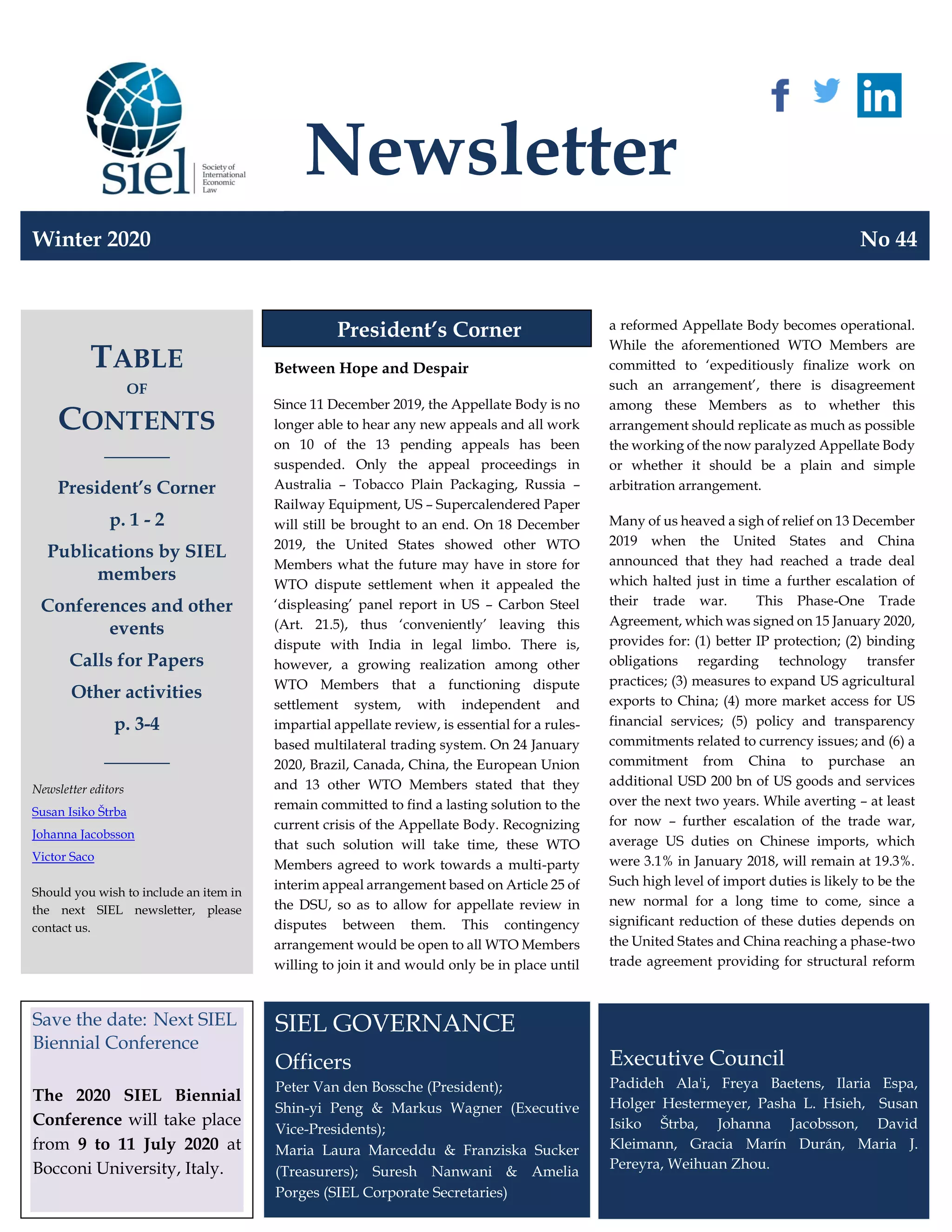 Bashar H. Malkawi, Society of international economics law newsletter ...