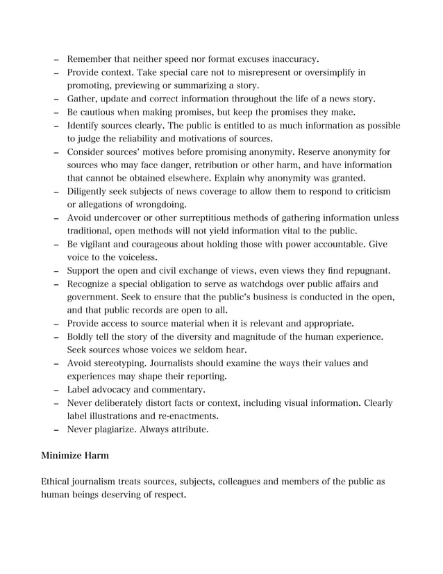 Society of Professional Journalists - Code of Ethics | PDF