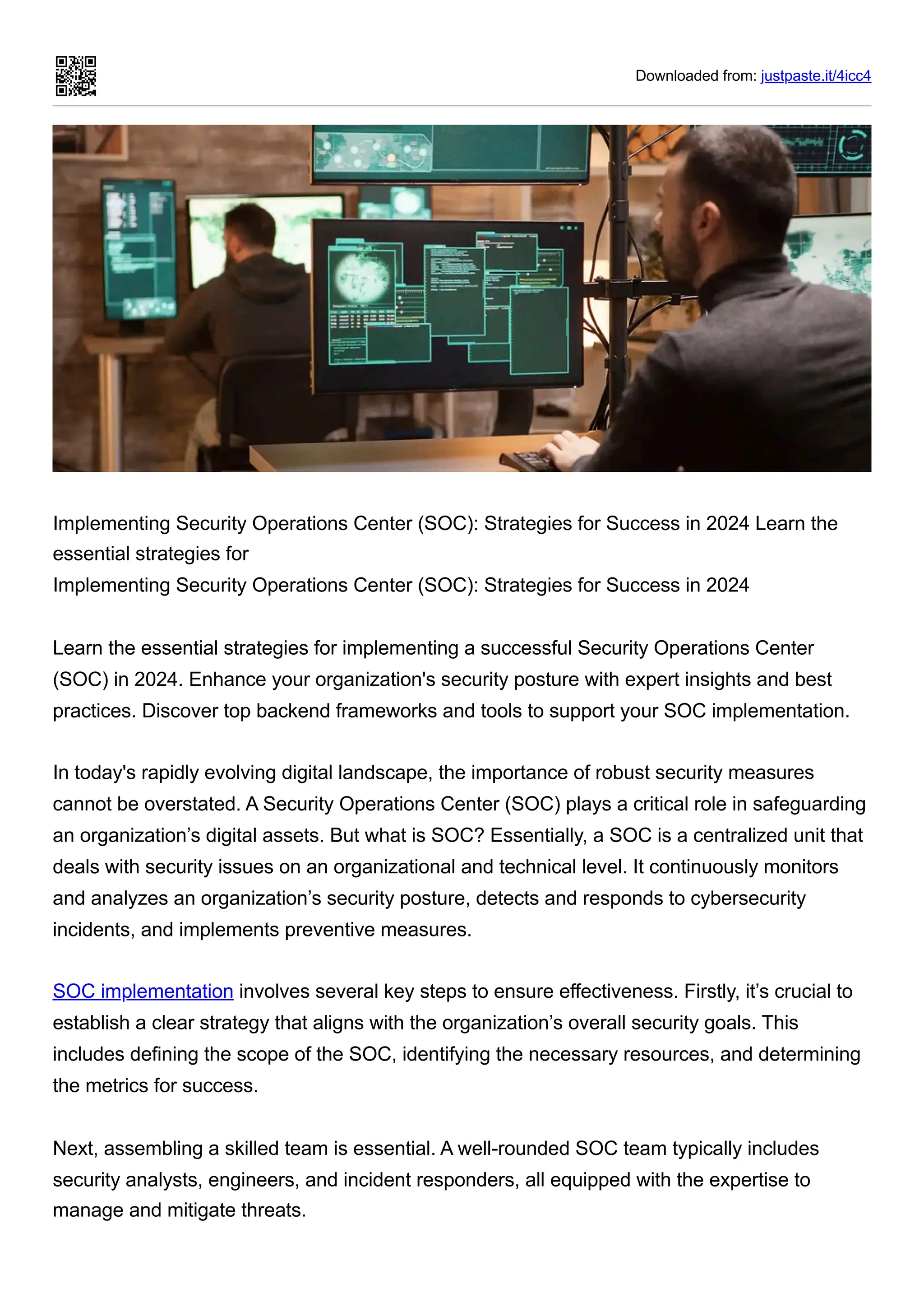 Implementing Security Operations Center (SOC): Strategies for Success ...