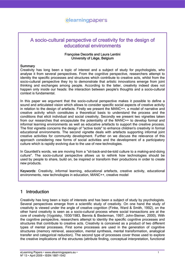 A socio-cultural perspective of creativity for the design of ...