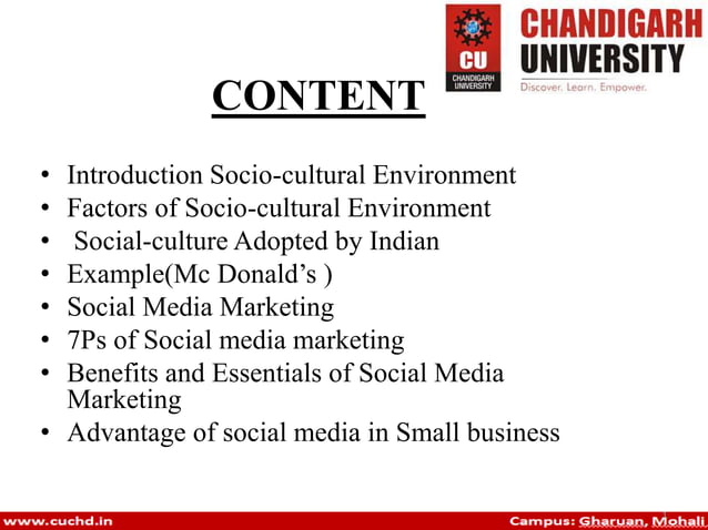 Socio cultural environment and social media marketing by Selbin | PPTX ...