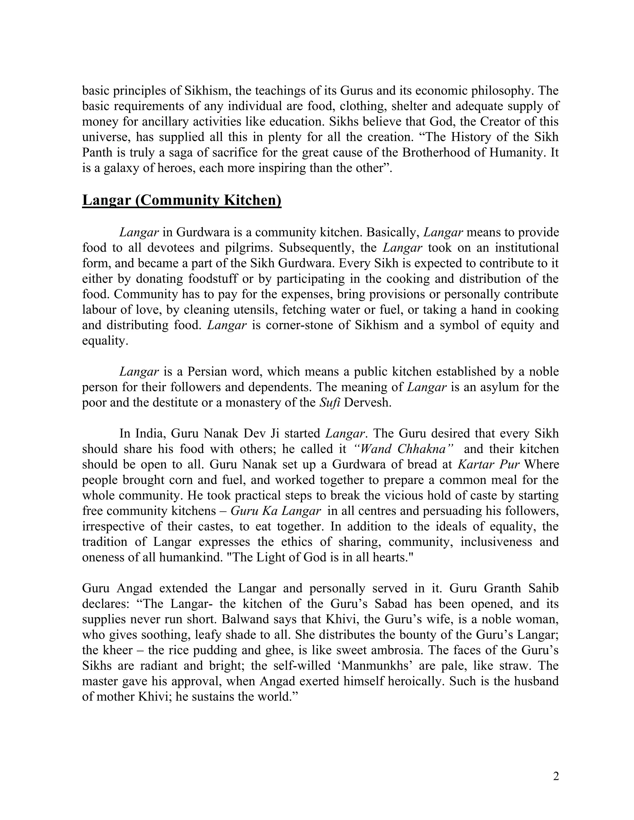 Socio economic aspect of langar (community kitchen) | PDF