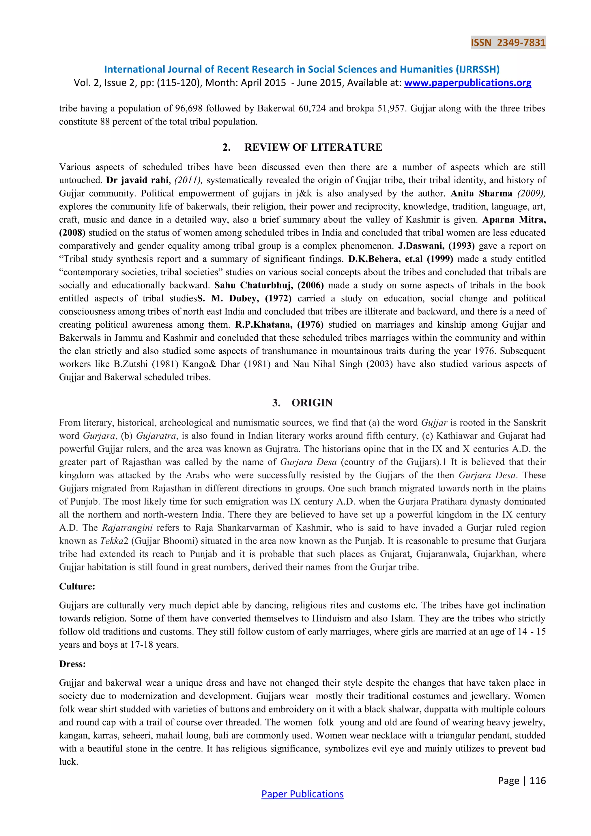 Socio-Economic Conditions of Gujjar and Bakerwal Tribes of Kashmir | PDF