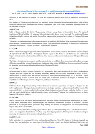 Socio-Economic Conditions of Gujjar and Bakerwal Tribes of Kashmir | PDF