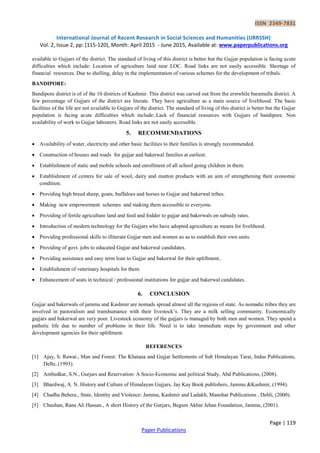 Socio-Economic Conditions of Gujjar and Bakerwal Tribes of Kashmir | PDF