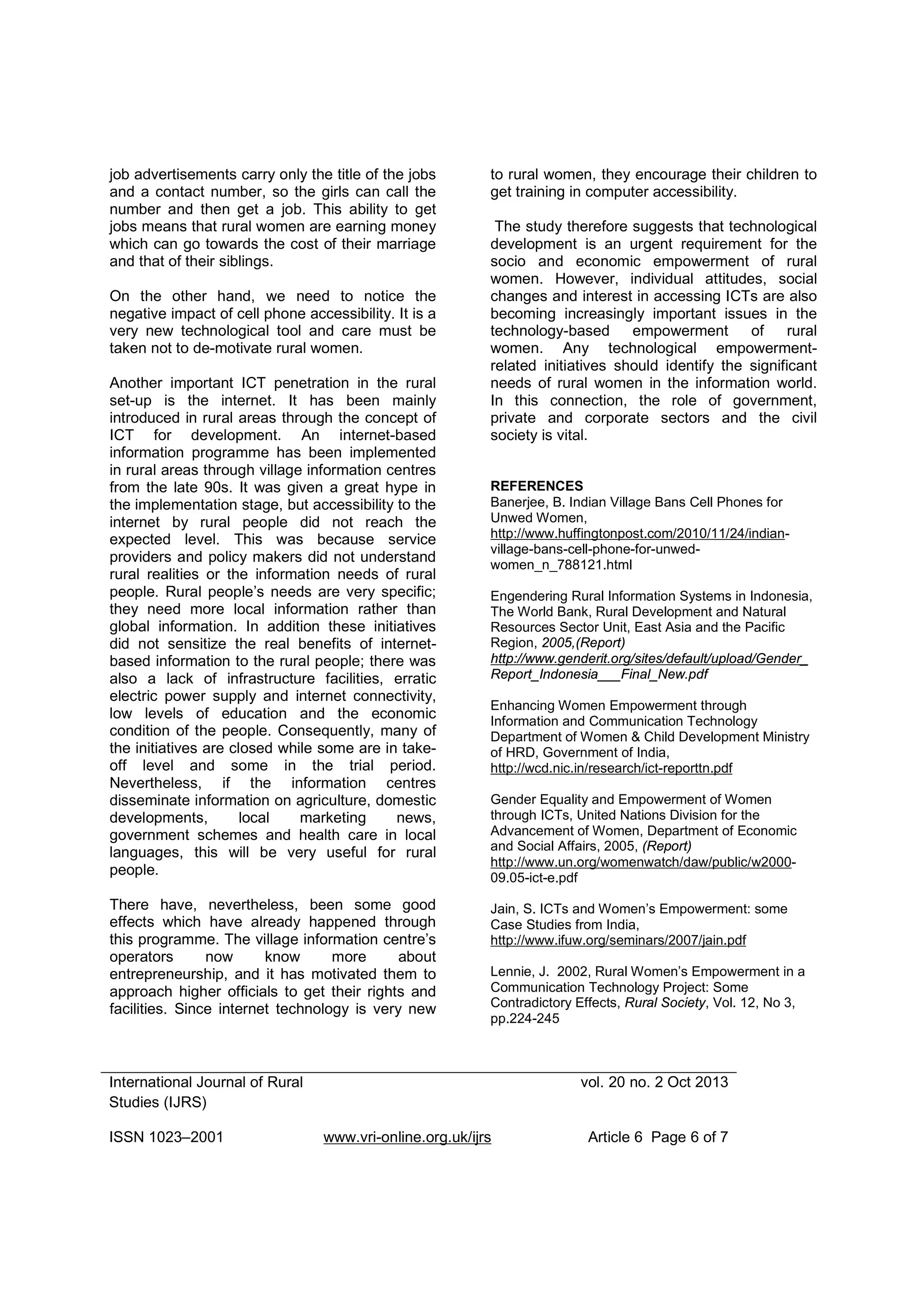 Socio economic empowerment of rural women through icts | PDF