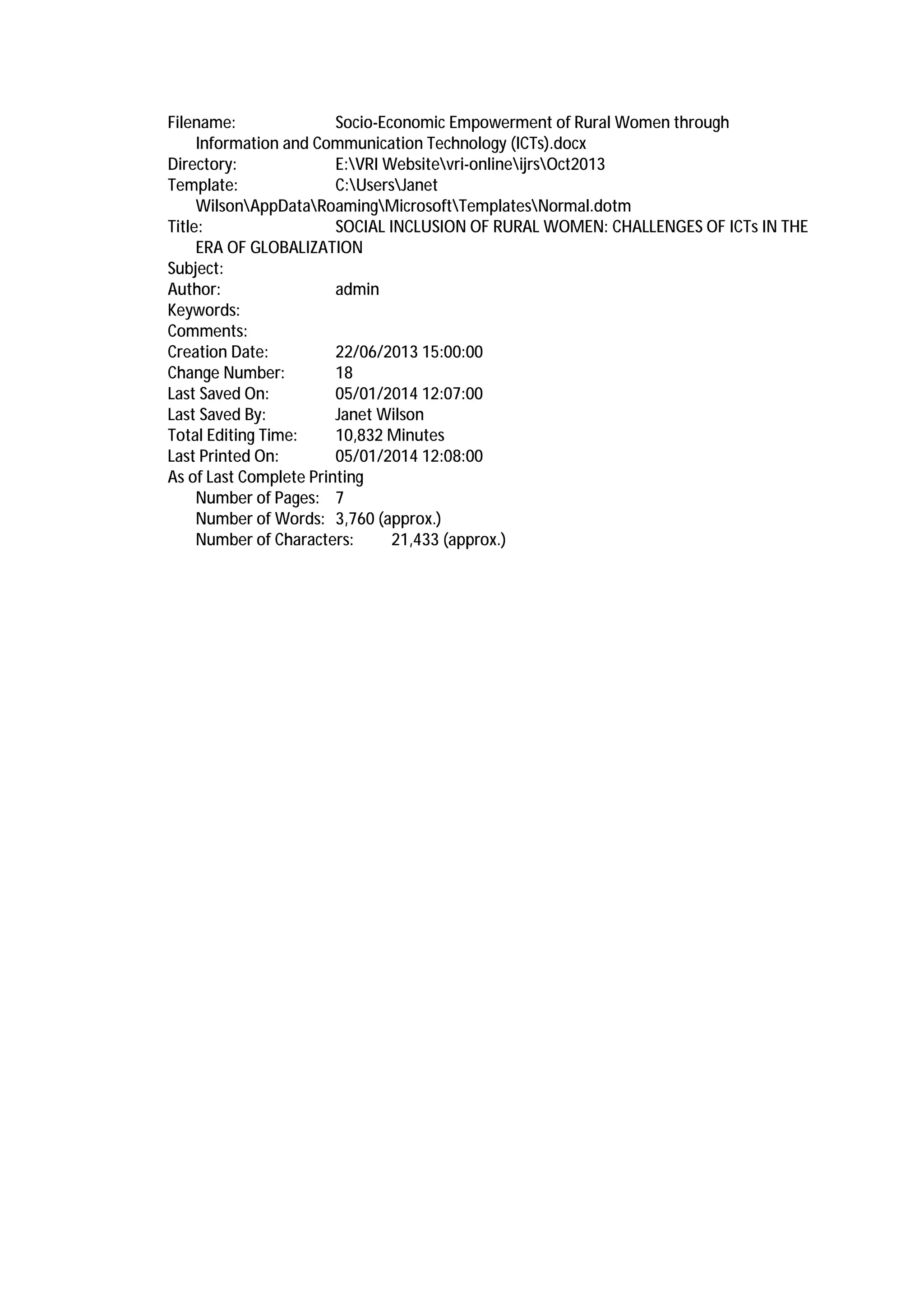 Socio economic empowerment of rural women through icts | PDF