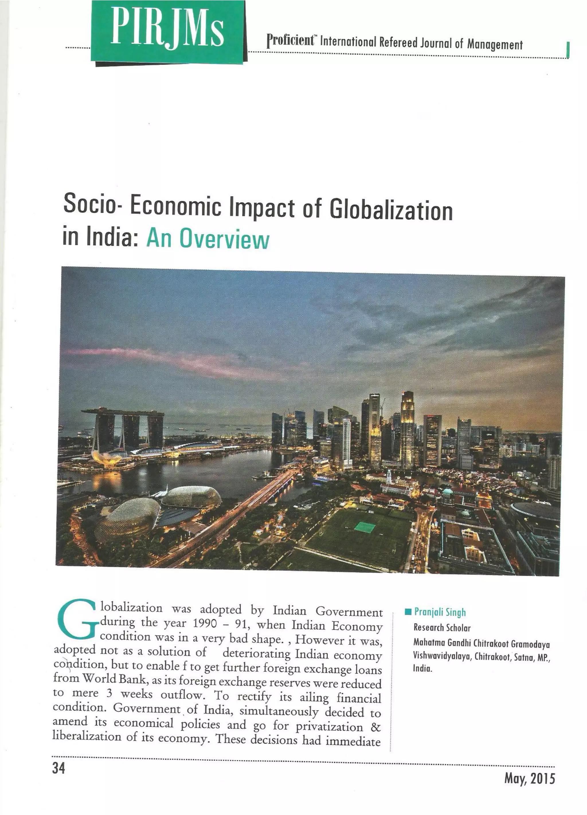 Socio economic impact of globalization in India - An Overview | PDF