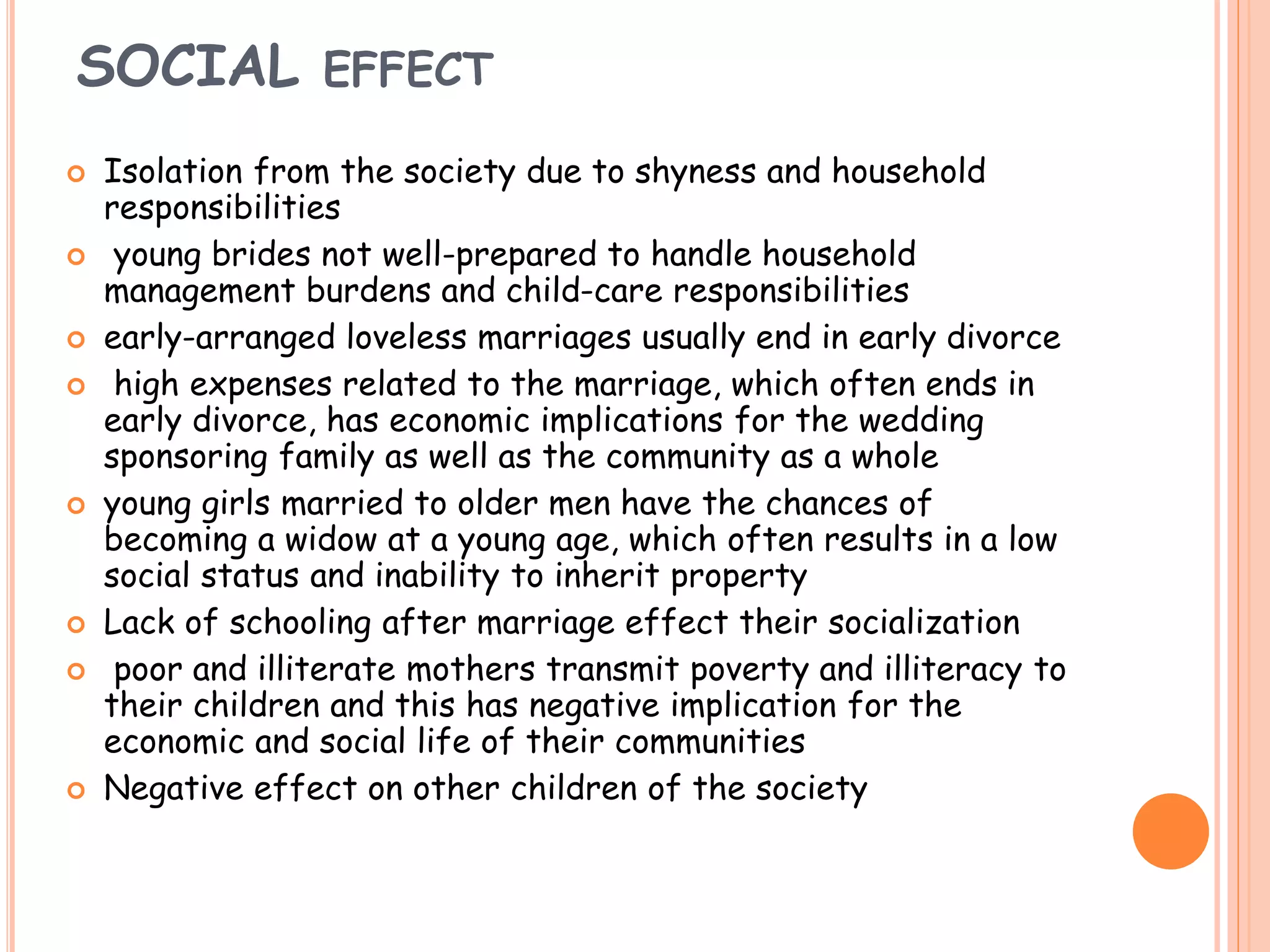 Socio psychological effect of early marriages | PPTX