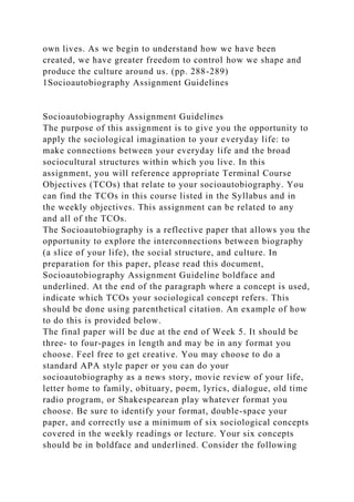 Socioautobiography Assignment GuidelinesThe purpose of this assign.docx